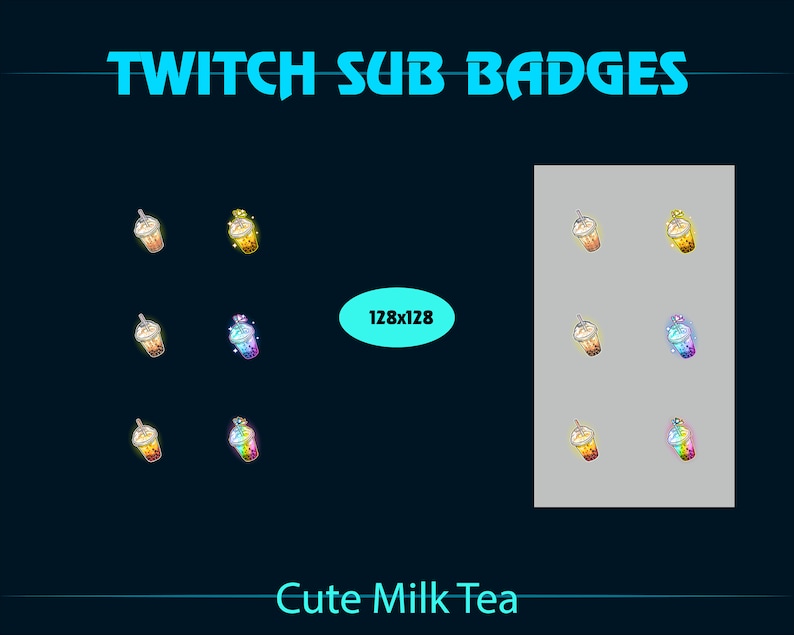 Cute Bubble Milk Tea Twitch Sub Bit Badges, Colorful Bubble Tea Twitch ...