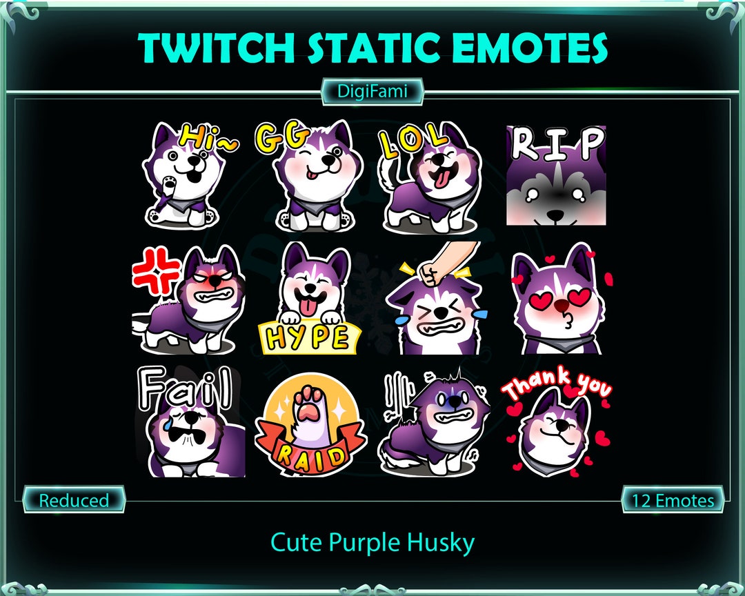Cute PURPLE Husky Twitch Emotes Package, Cute Purple Husky Stream Chat ...