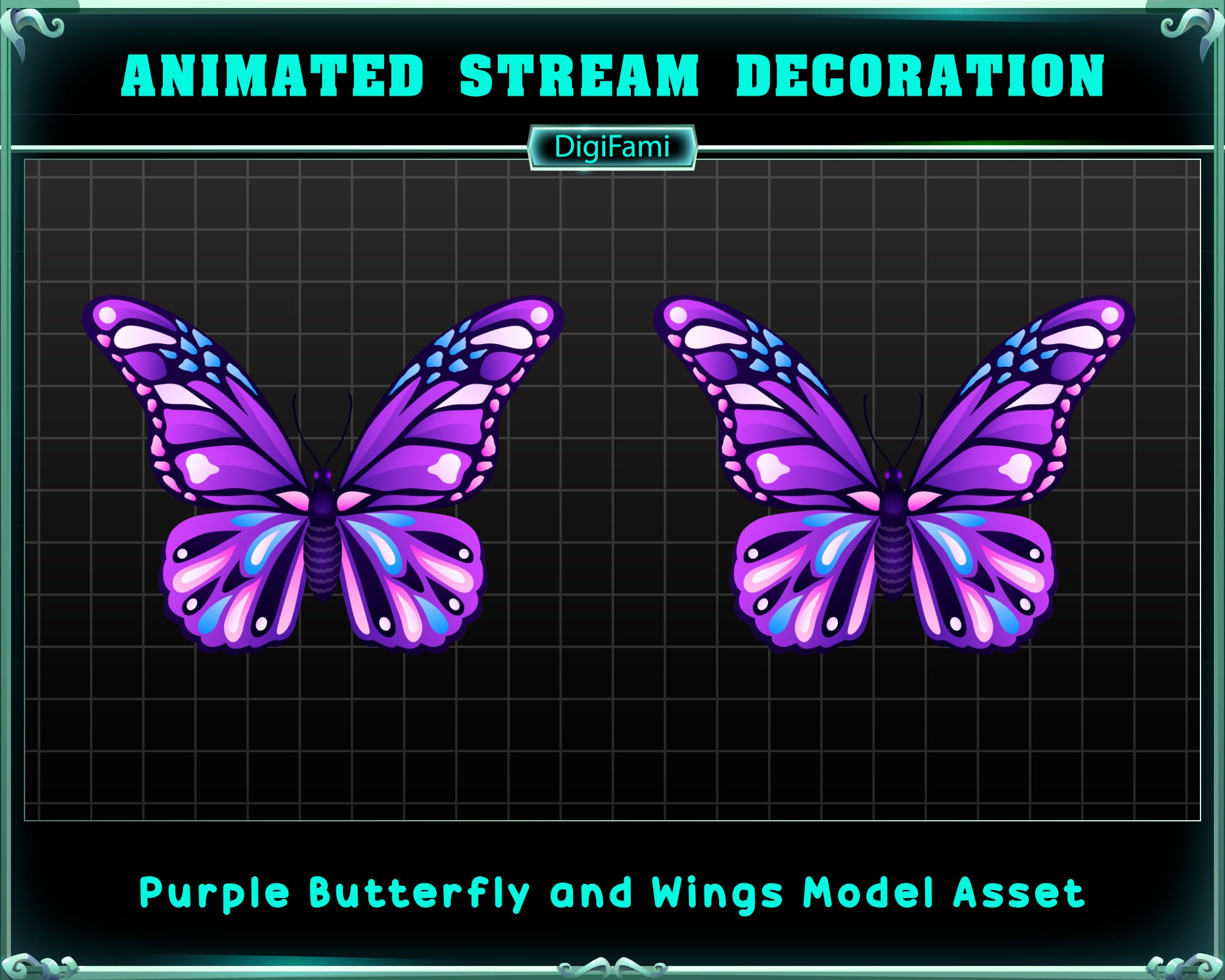 Animated Purple Butterfly Stream Decorations, Animated Purple Butterfly Wings Vtuber Model ...