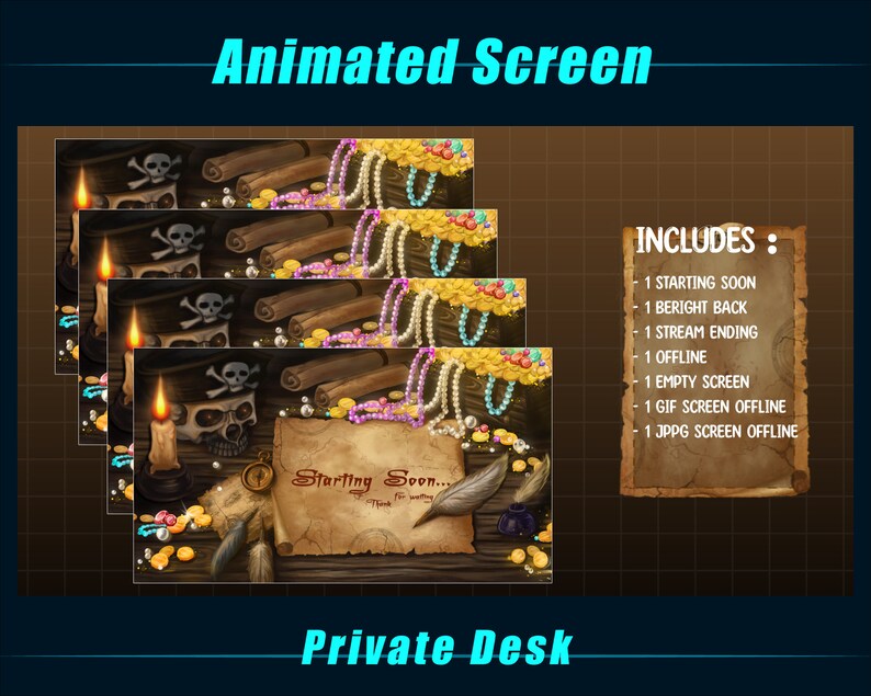 Animated Twitch Overlay Package Pirate Desk / Pirate Treasure Animated ...