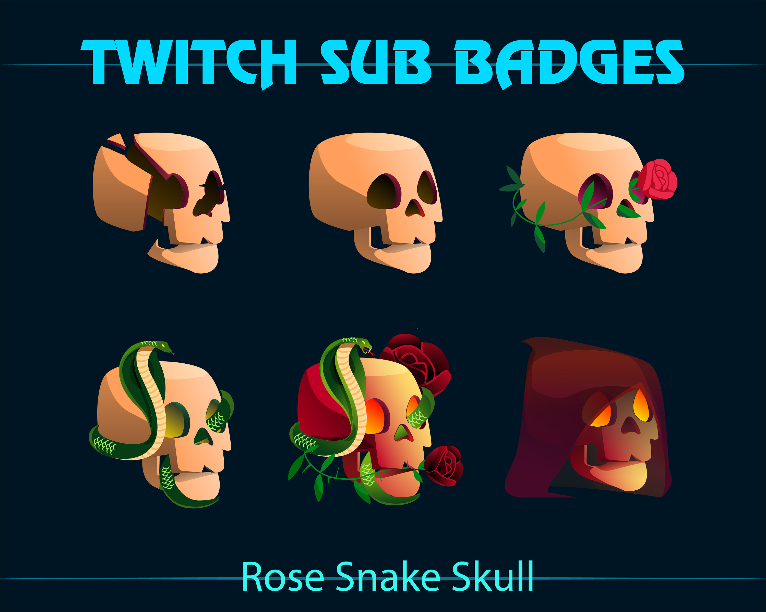 Rose Snake Skull Twitch Sub Bit Badges / Skull Twitch Loyalty Badges ...