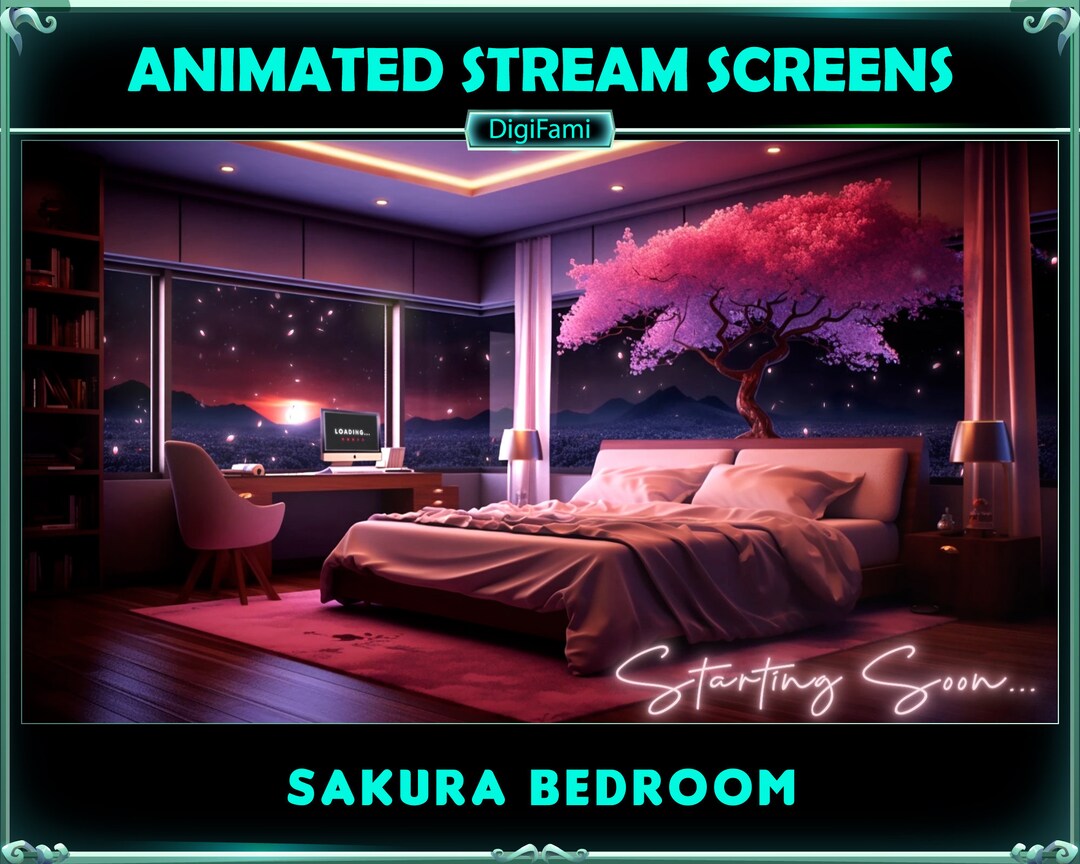 ANIMATED Twitch Stream Overlays Cozy Sakura Bedroom, Cozy Sakura PC ...