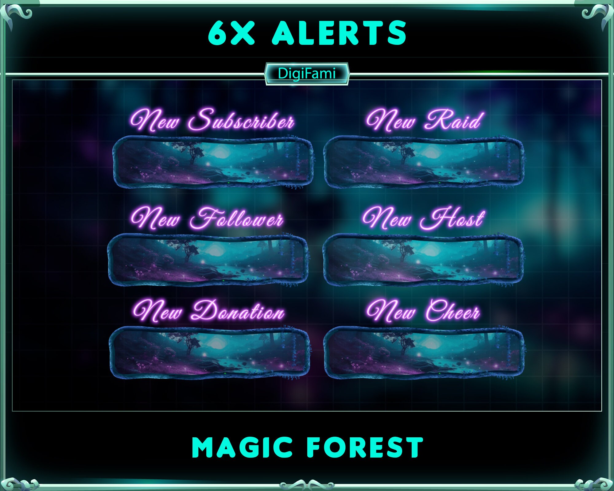 ANIMATED Twitch Stream Overlay Package Magic Forest, Witchy Forest Animated Stream Bundle ...