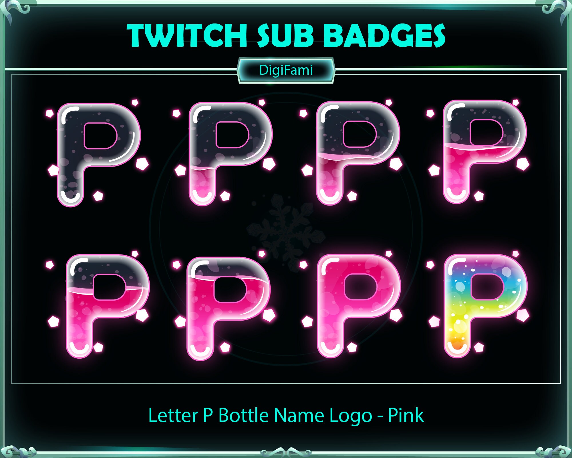 Pink Letter P Bottle Twitch Sub Badges, Pink Liquid Letter P Twitch Sub ...