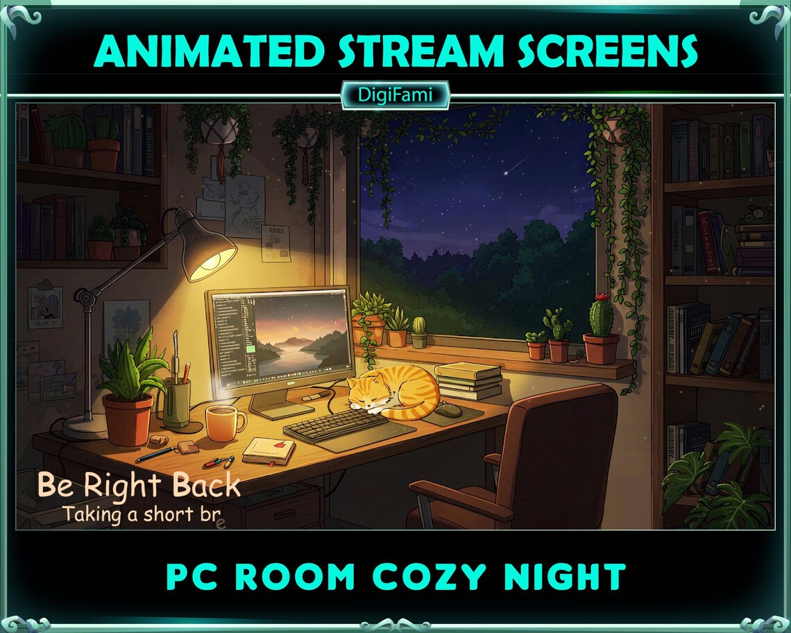 Animated Twitch Overlays Cozy Plant PC Room, Cozy PC Room Animated ...