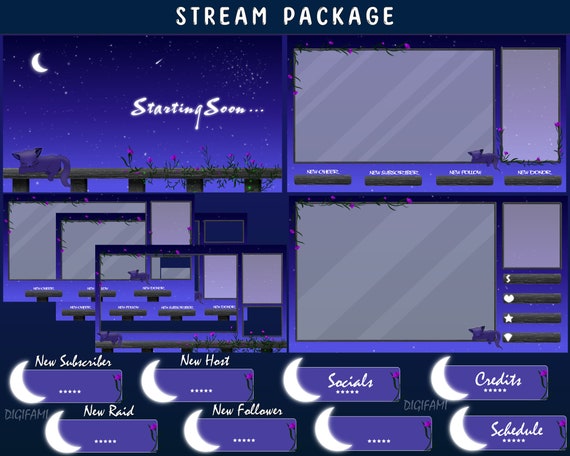 ANIMATED Sleeping Black Cat Twitch Stream Overlay Package for - Etsy