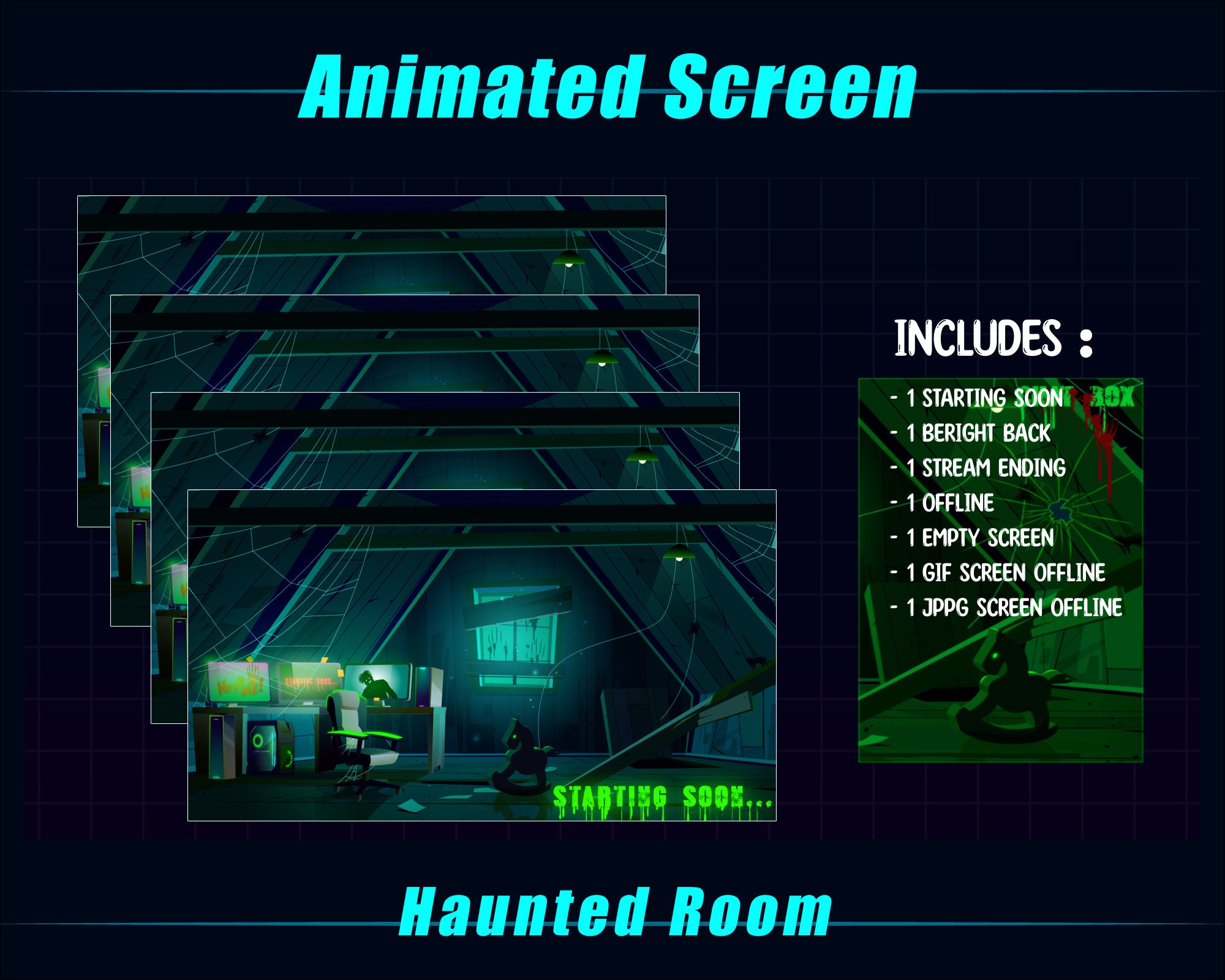 Halloween Neon Haunted PC Room Animated Stream Scenes, NEON Horror Dark ...
