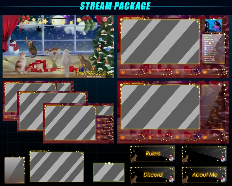 Animated Twitch Overlay Package Xmas Cats in Cozy Room, Christmas Cats ...
