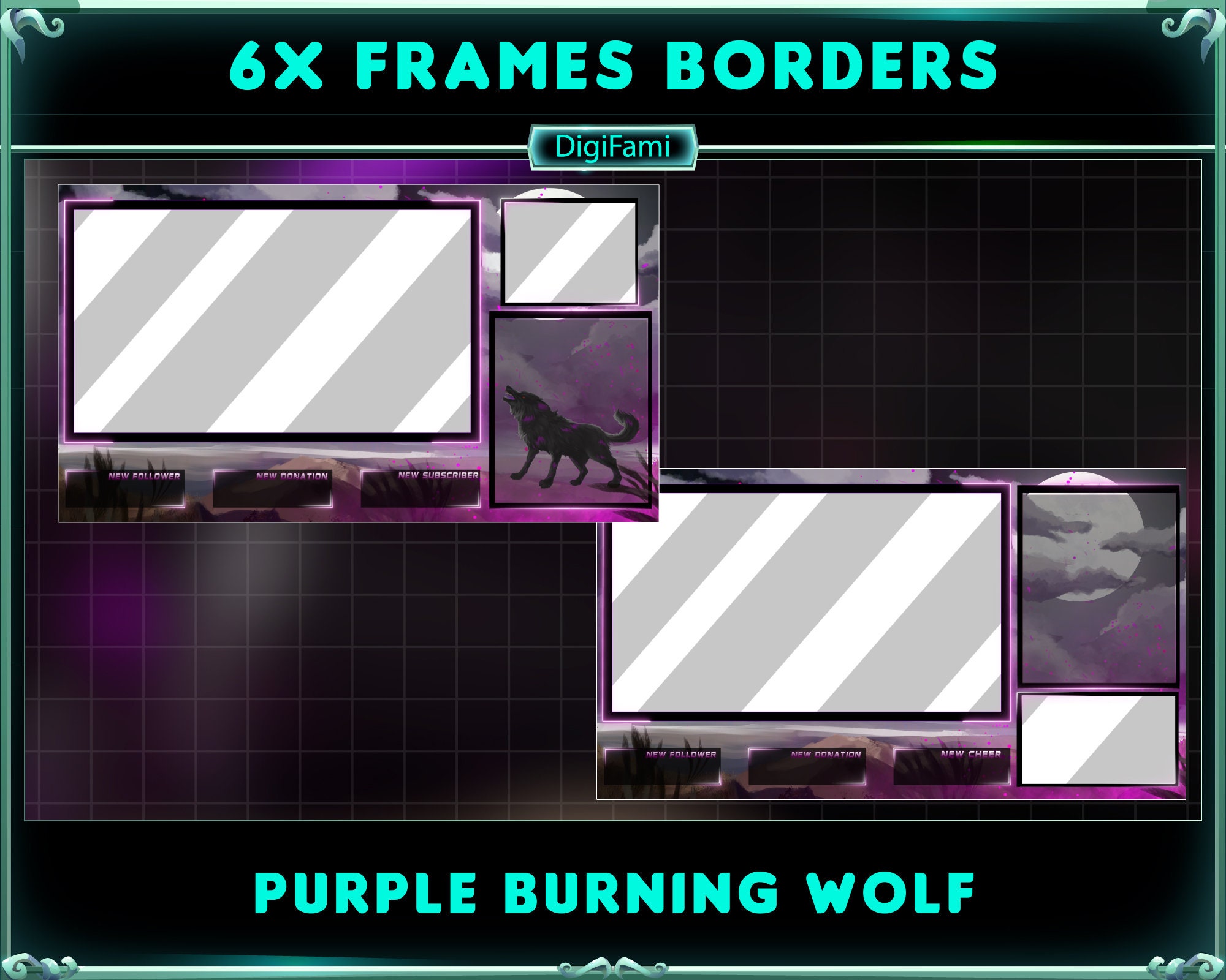 Animated Twitch PURPLE Fire Wolf Stream Overlay Package, PURPLE Burning ...