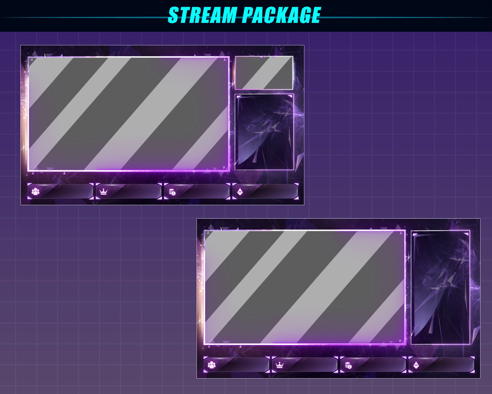 Broken Glass Animated Twitch Stream Overlay Package, Minimalist Purple ...