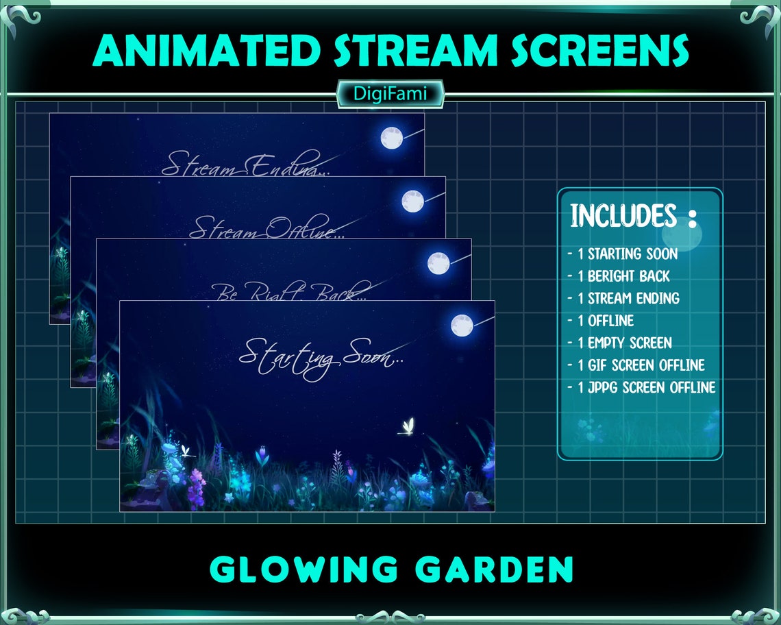 Animated Twitch Overlays Glowing Garden, Animated Scenes Magical Starry ...