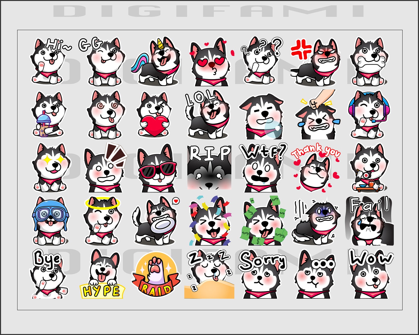 Cute Husky Twitch Emote Set of 35 Emotes, Cute Husky Stream Chat Emotes ...