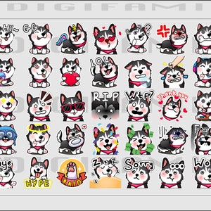Cute Husky Twitch Emote Set of 35 Emotes, Cute Husky Stream Chat Emotes ...