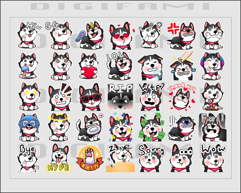 Cute Husky Twitch Emote Set of 35 Emotes, Cute Husky Stream Chat Emotes ...