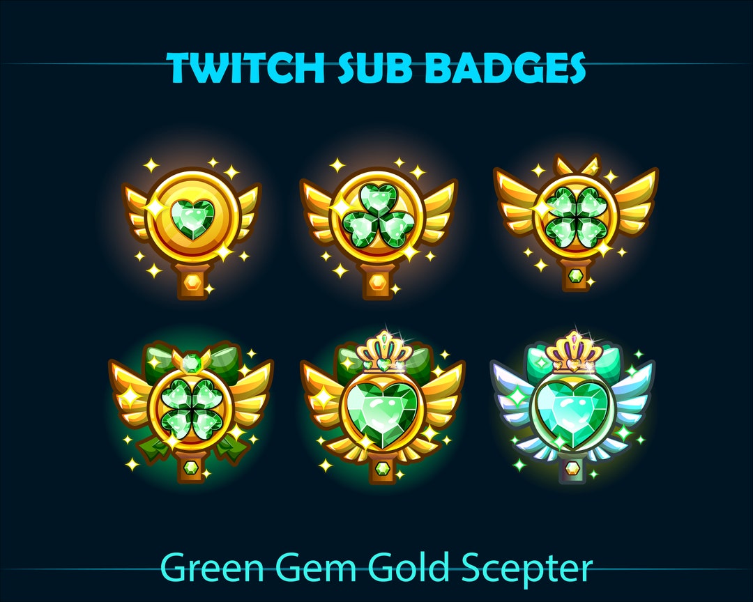 GREEN Golden Scepter Twitch Sub Bit Badges, Green Gem Gold ...
