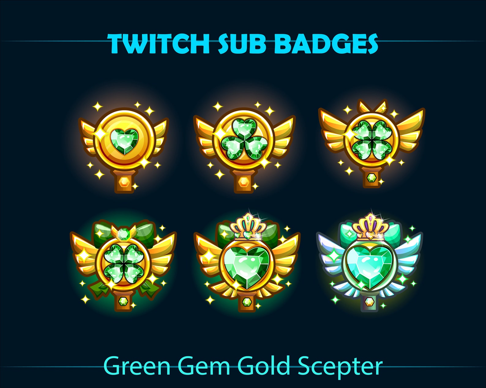 GREEN Golden Scepter Twitch Sub Bit Badges, Green Gem Gold ...