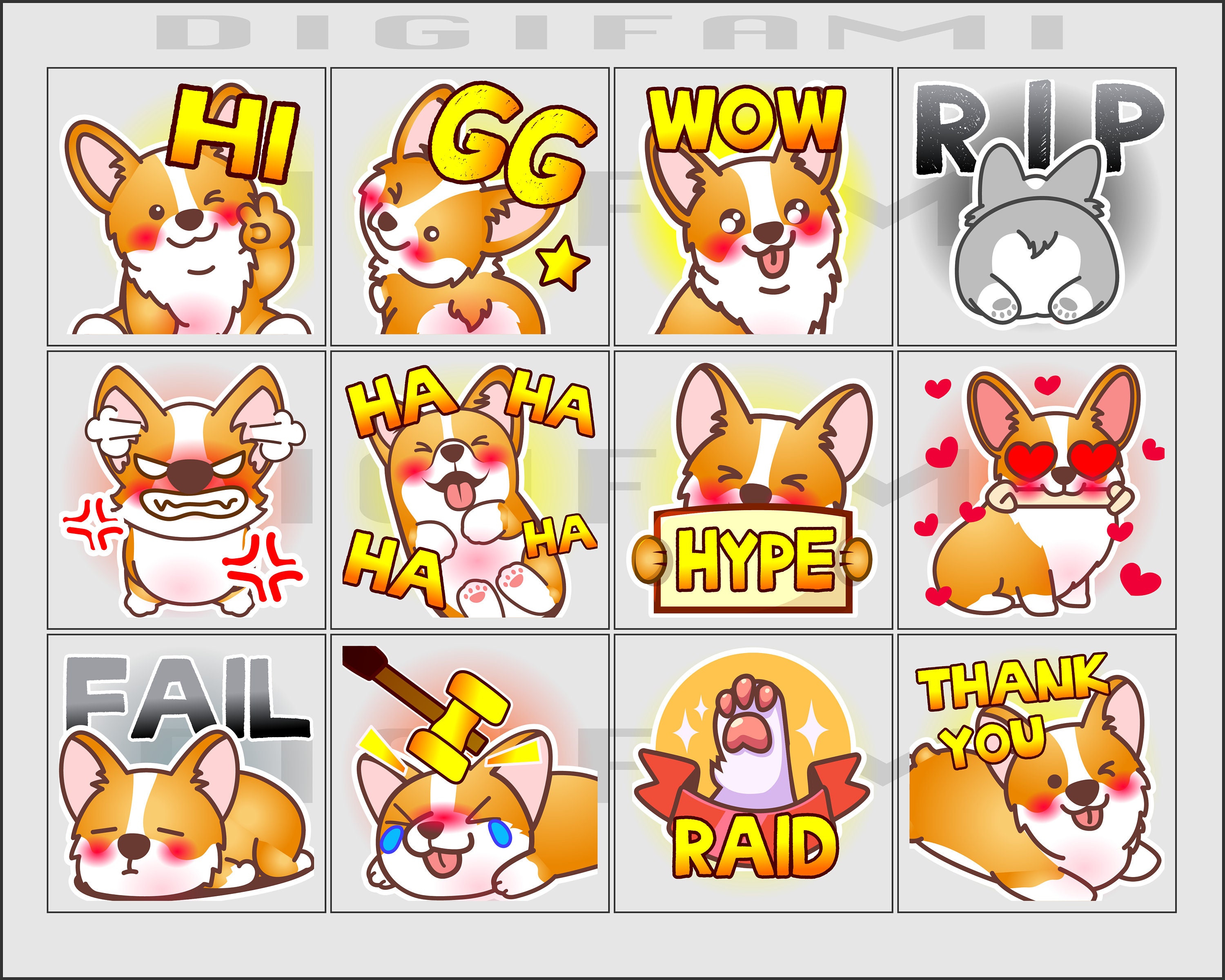 Cute Corgi Twitch Emotes Package, Cute Dog Static Stream Chat Emotes ...
