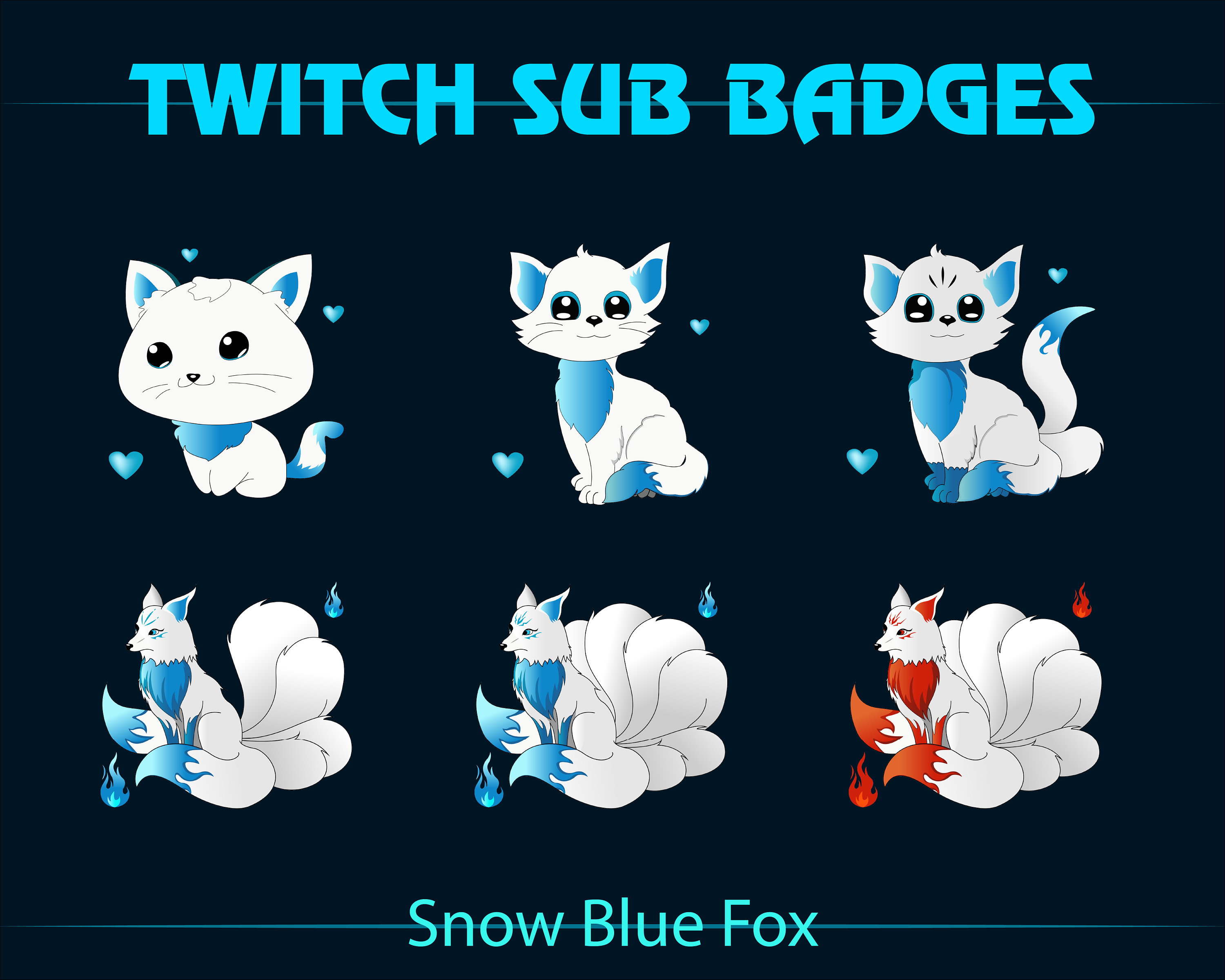 Nine Tail Snow Fox Twitch Sub Badges for Streamers / Blue Snow - Etsy