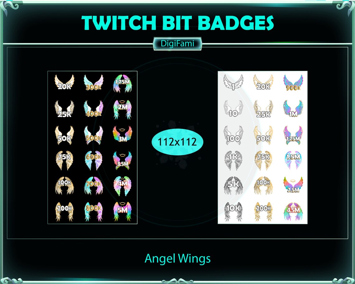Angel Wings Twitch Bit Badges, Silver Gold Angel Wings Twitch Bit ...