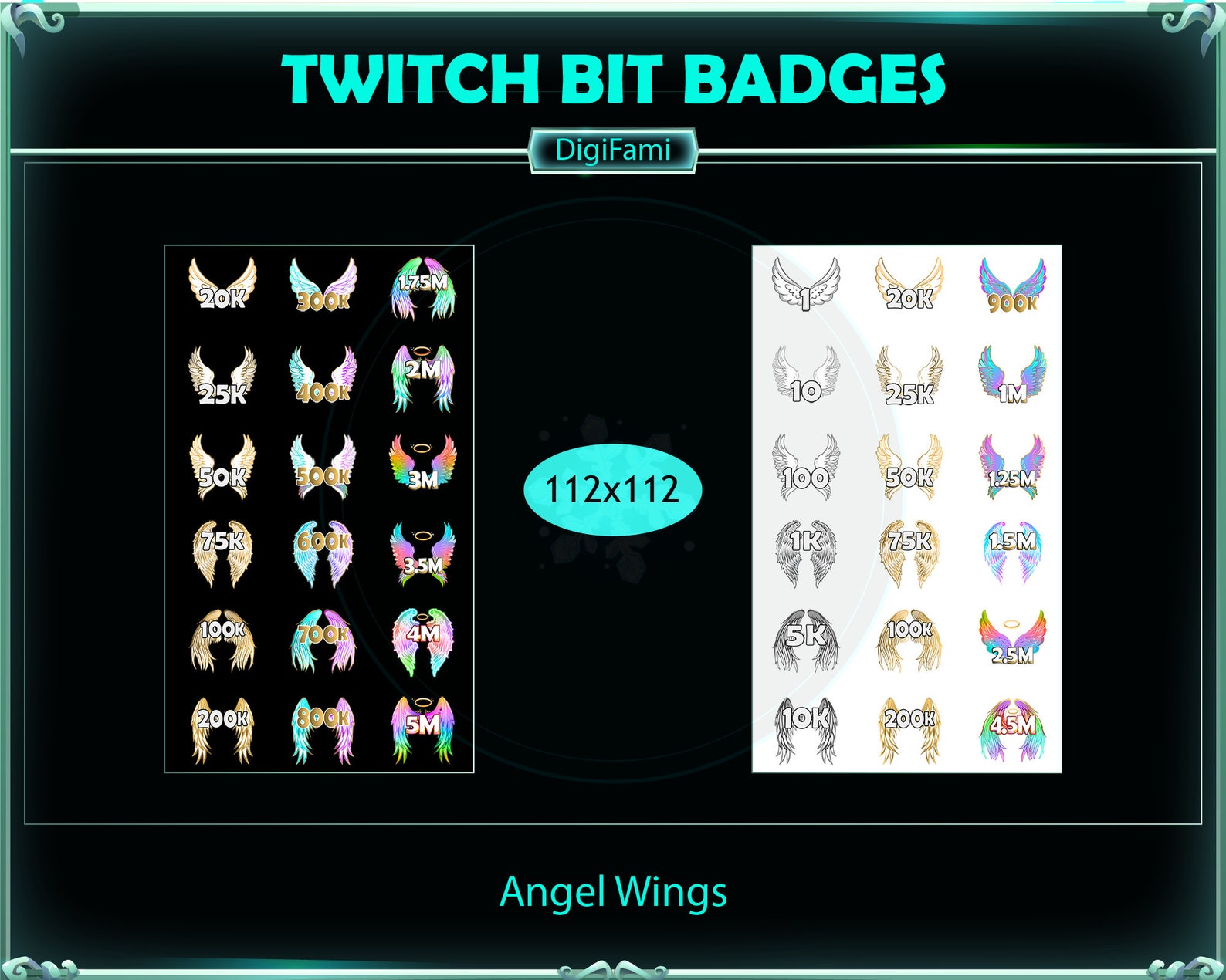 Angel Wings Twitch Bit Badges, Silver Gold Angel Wings Twitch Bit ...