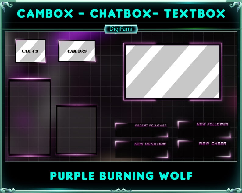 Animated Twitch PURPLE Fire Wolf Stream Overlay Package, PURPLE Burning ...
