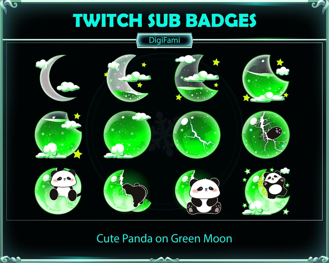 Cute Panda on Green Liquid Moon Twitch Sub Badges, Cute Panda on Green ...