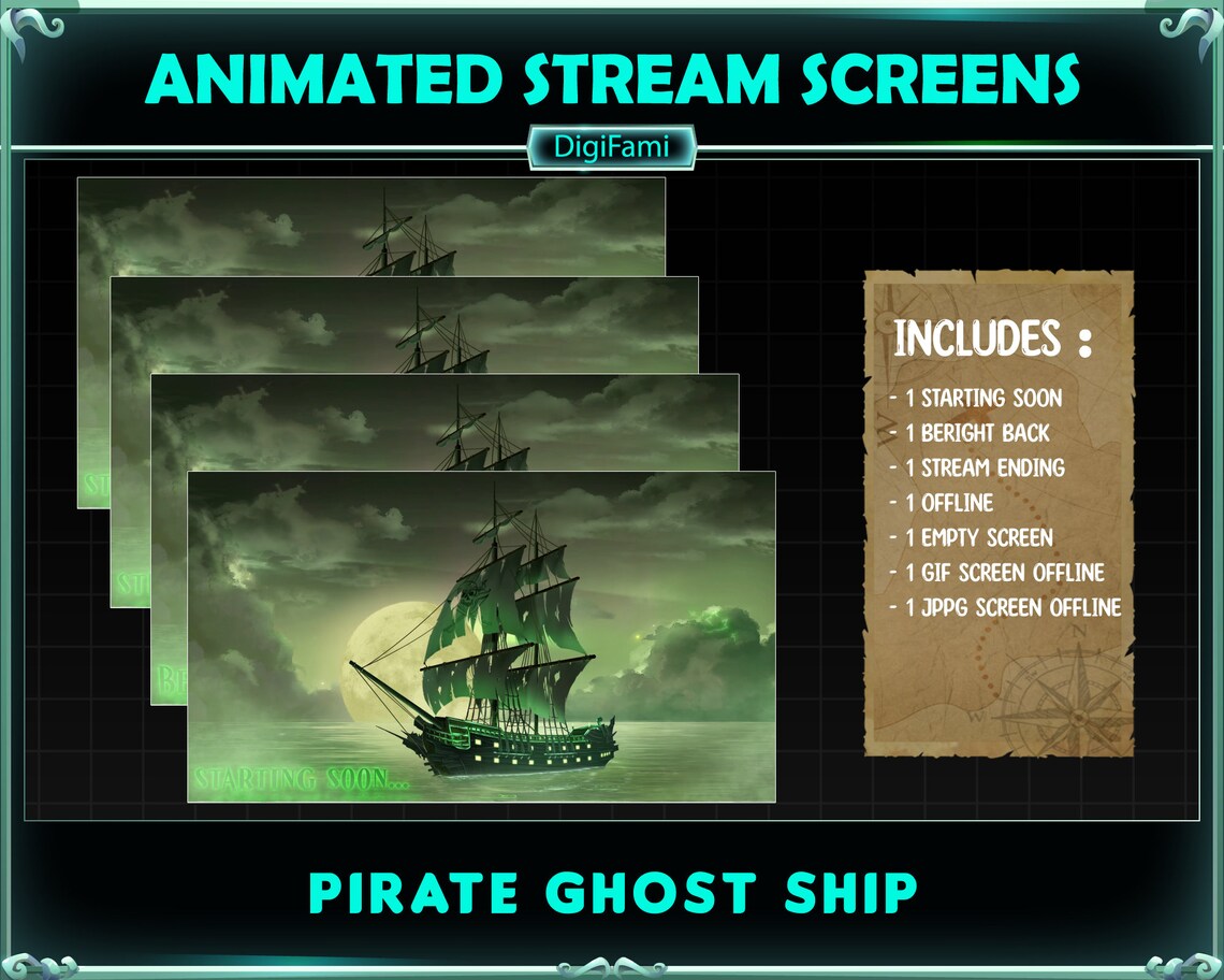 Ghost Pirate Ship Animated Twitch Screen Overlays, Pirate Ghost Ship ...