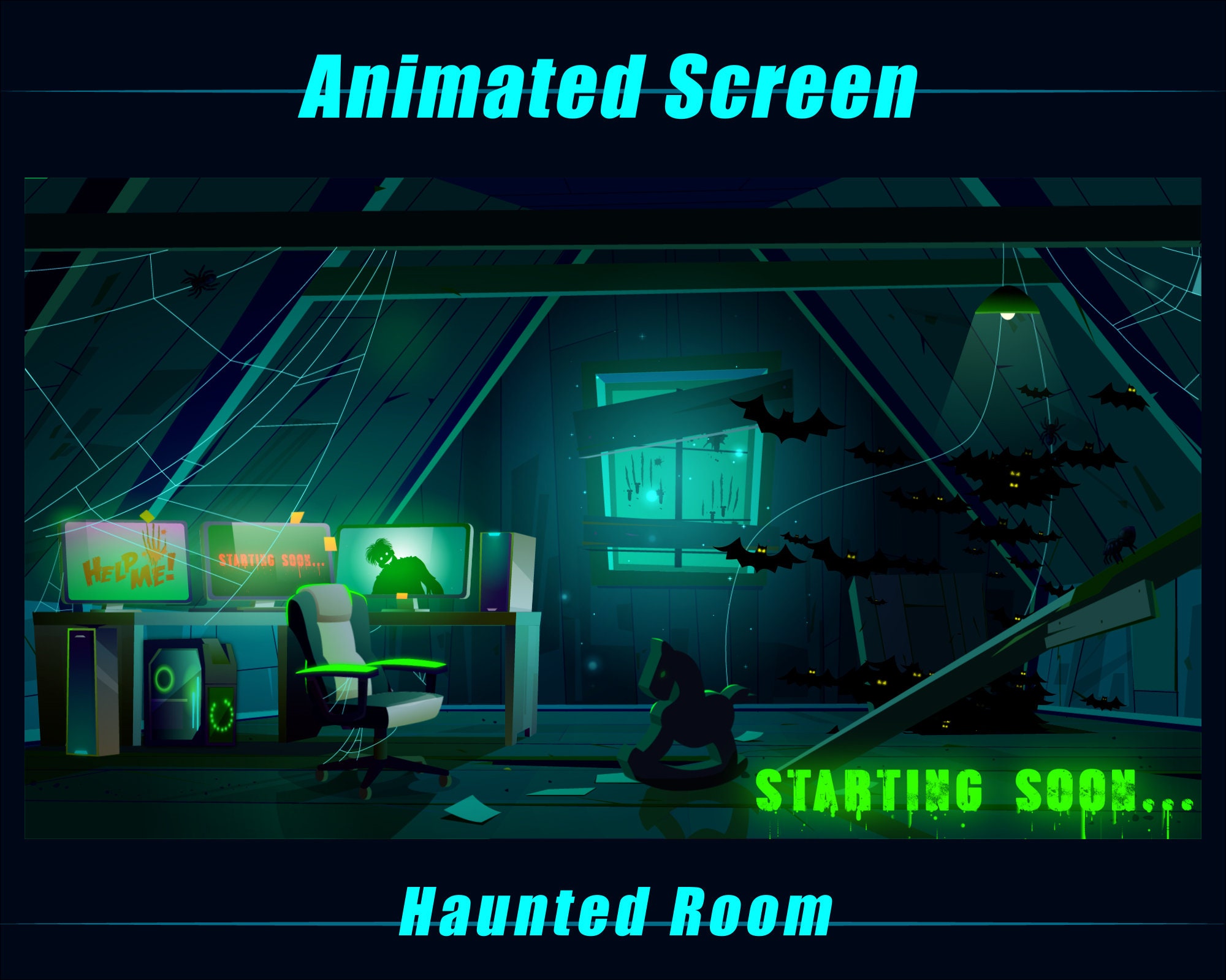 Halloween Neon Haunted PC Room Animated Stream Package, NEON Horror ...