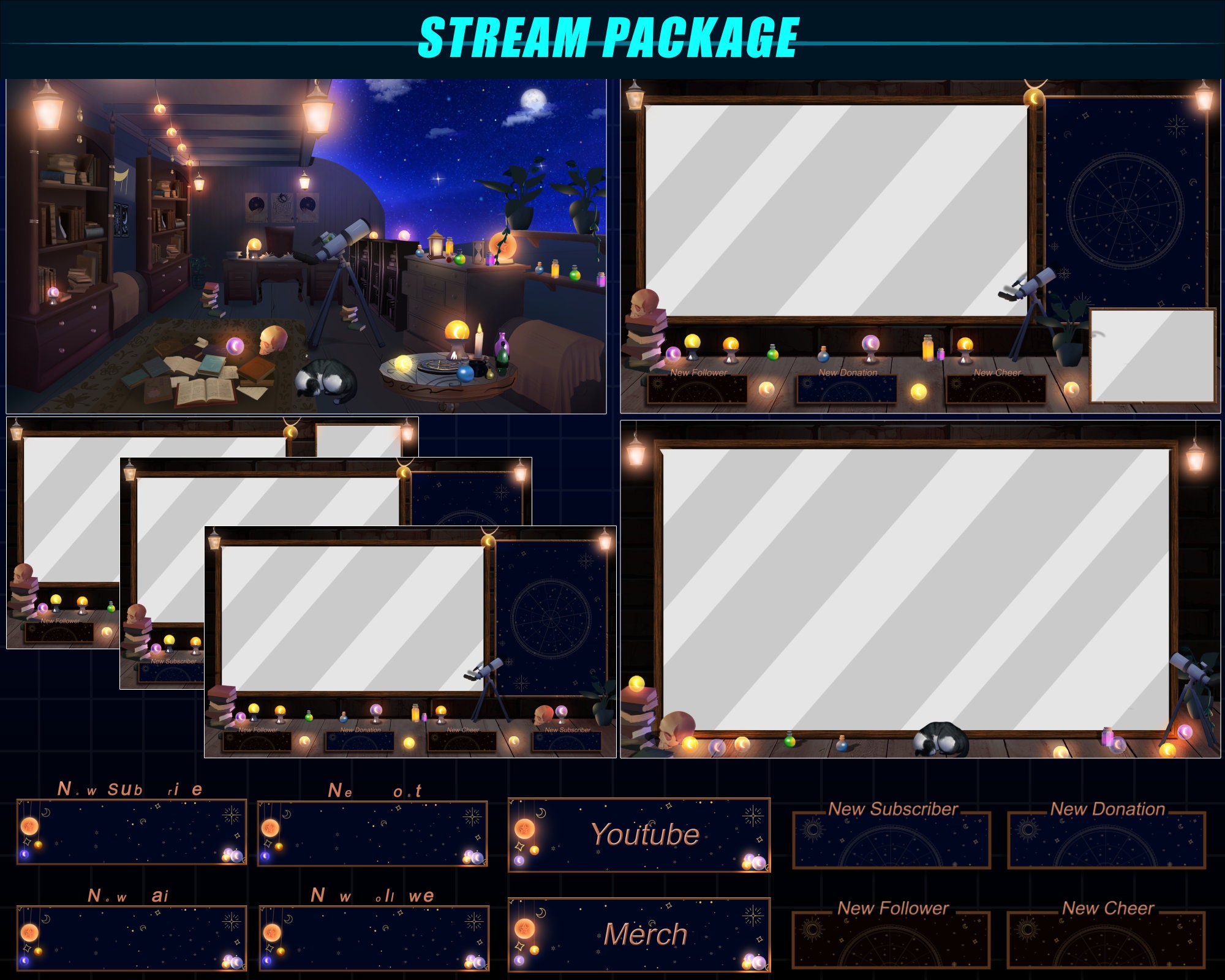 Animated Scenes Astrology Room Overlay Package, Celestial Stream ...