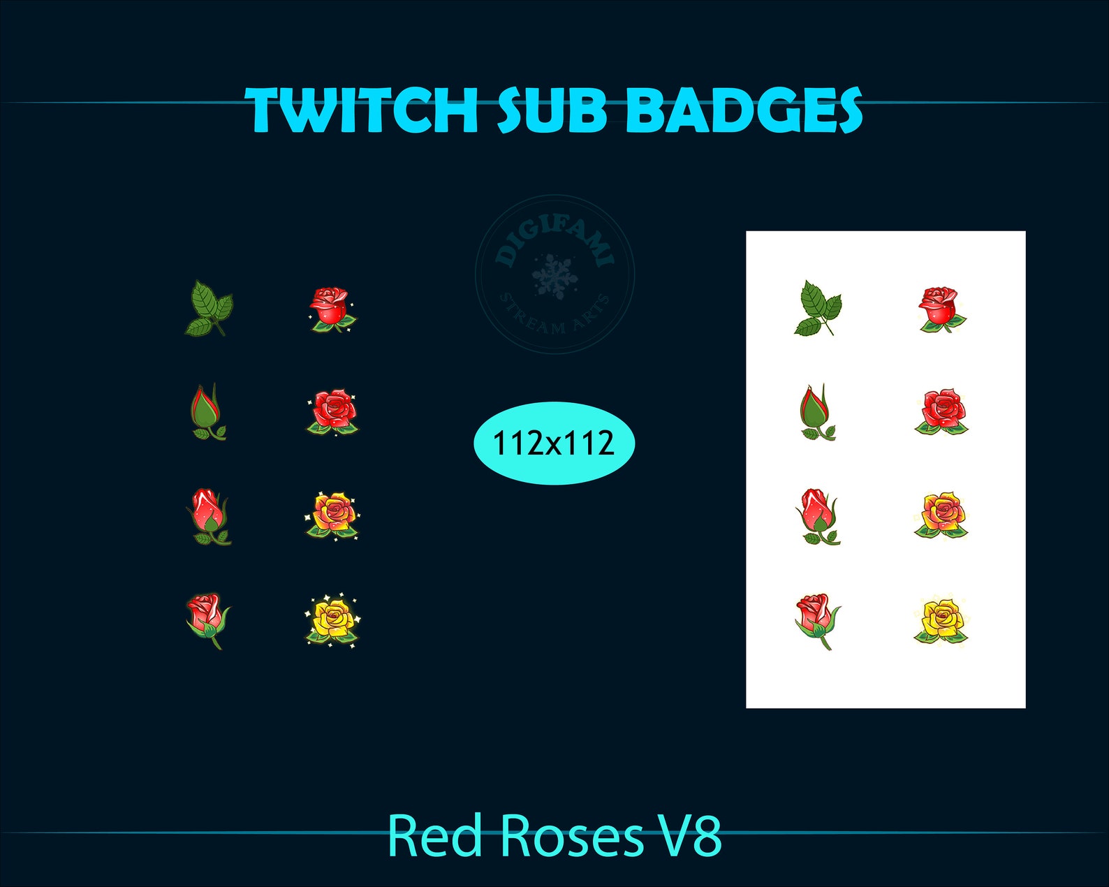 8 Red Roses Twitch Sub Bit Badges, 8 Pretty Red Roses Twitch Sub Badges ...