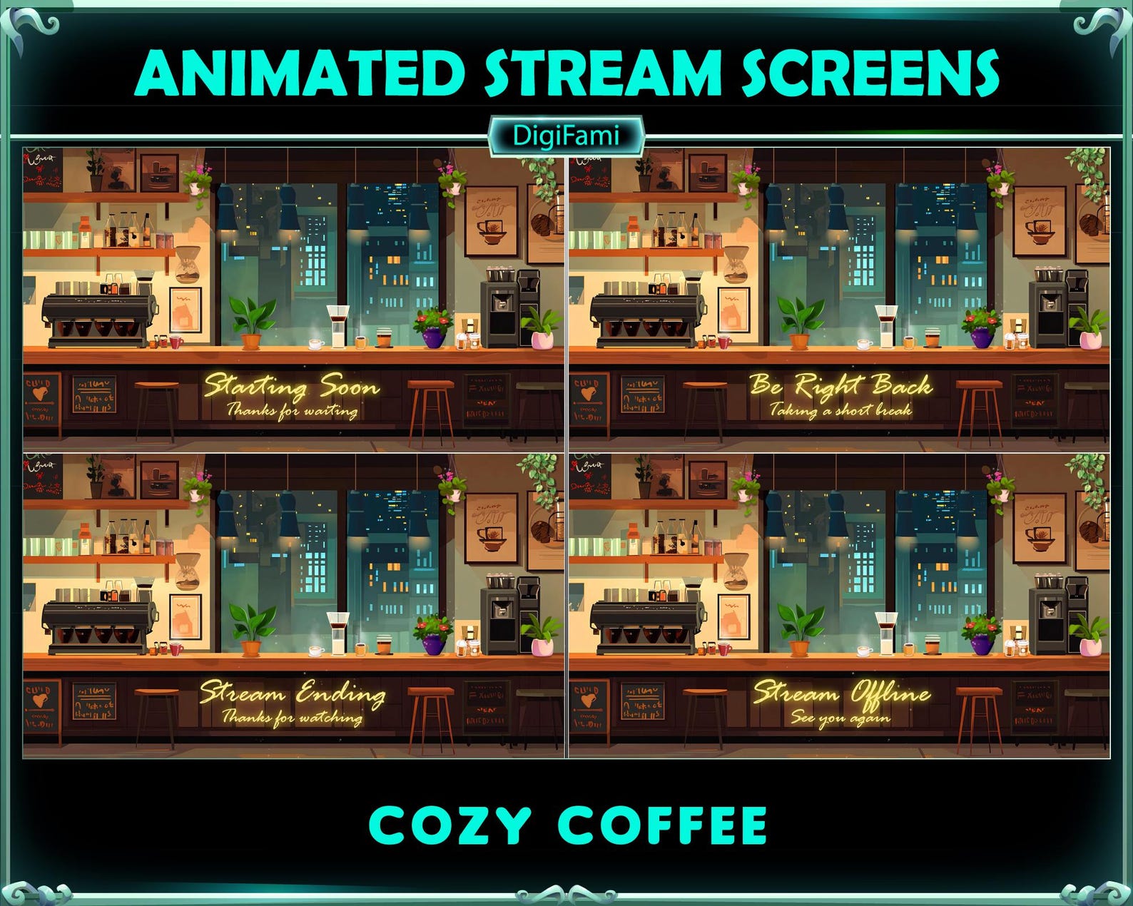 ANIMATED Twitch Overlays Cozy Cafe, Cozy Cafe Animated Stream Screen ...