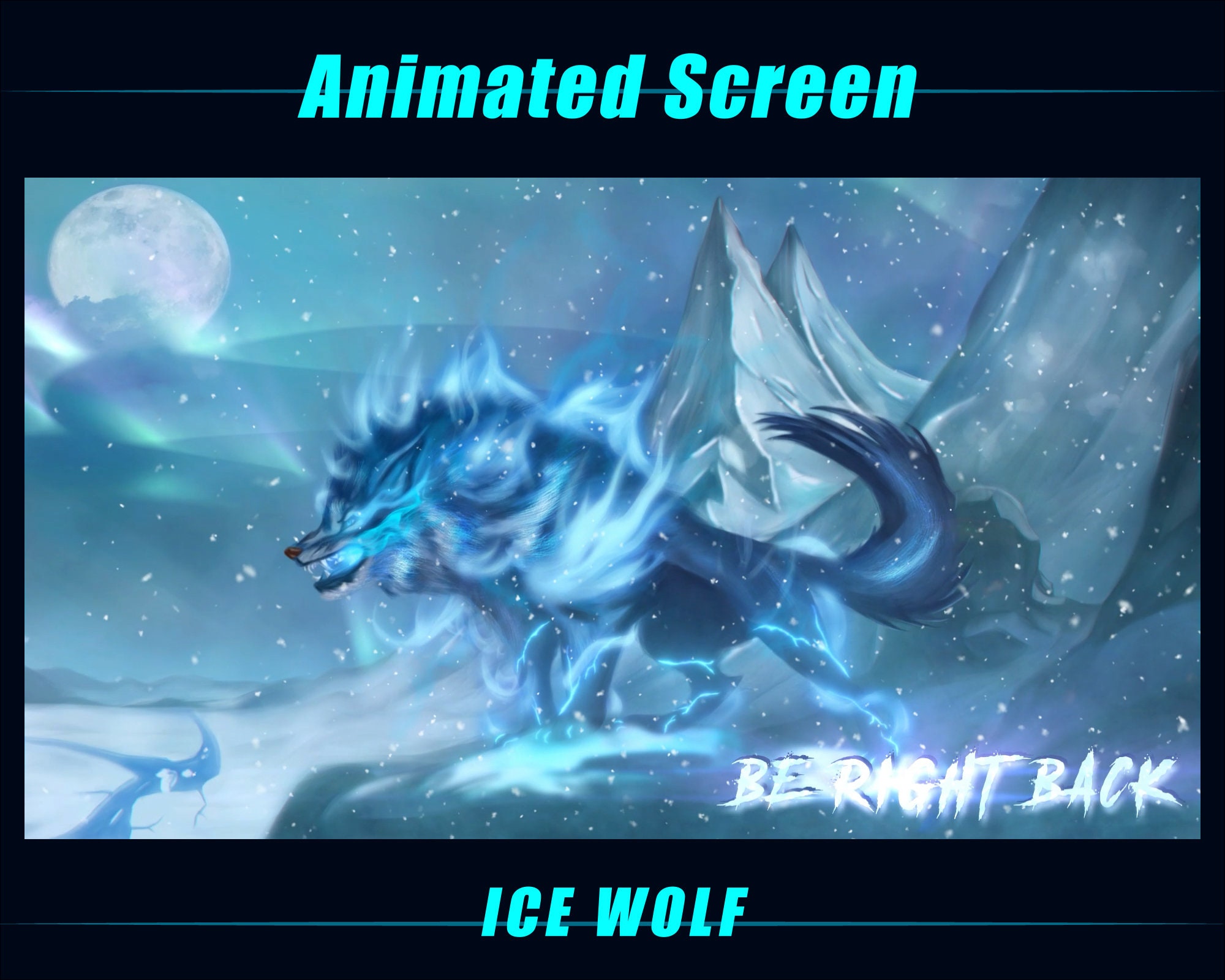 ICE Wolf Animated Twitch Stream Overlays, Winter Ice Wolf Twitch Screen ...