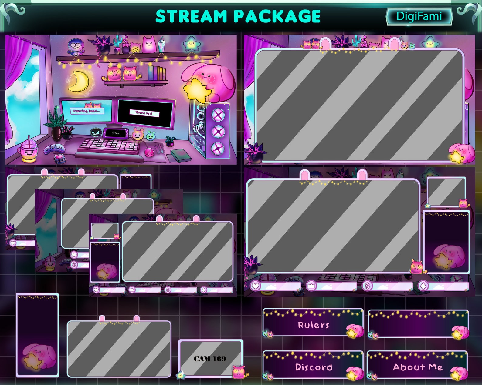 Animated Twitch Overlay Package Lofi Game Room, Lofi PC Set-up Room ...