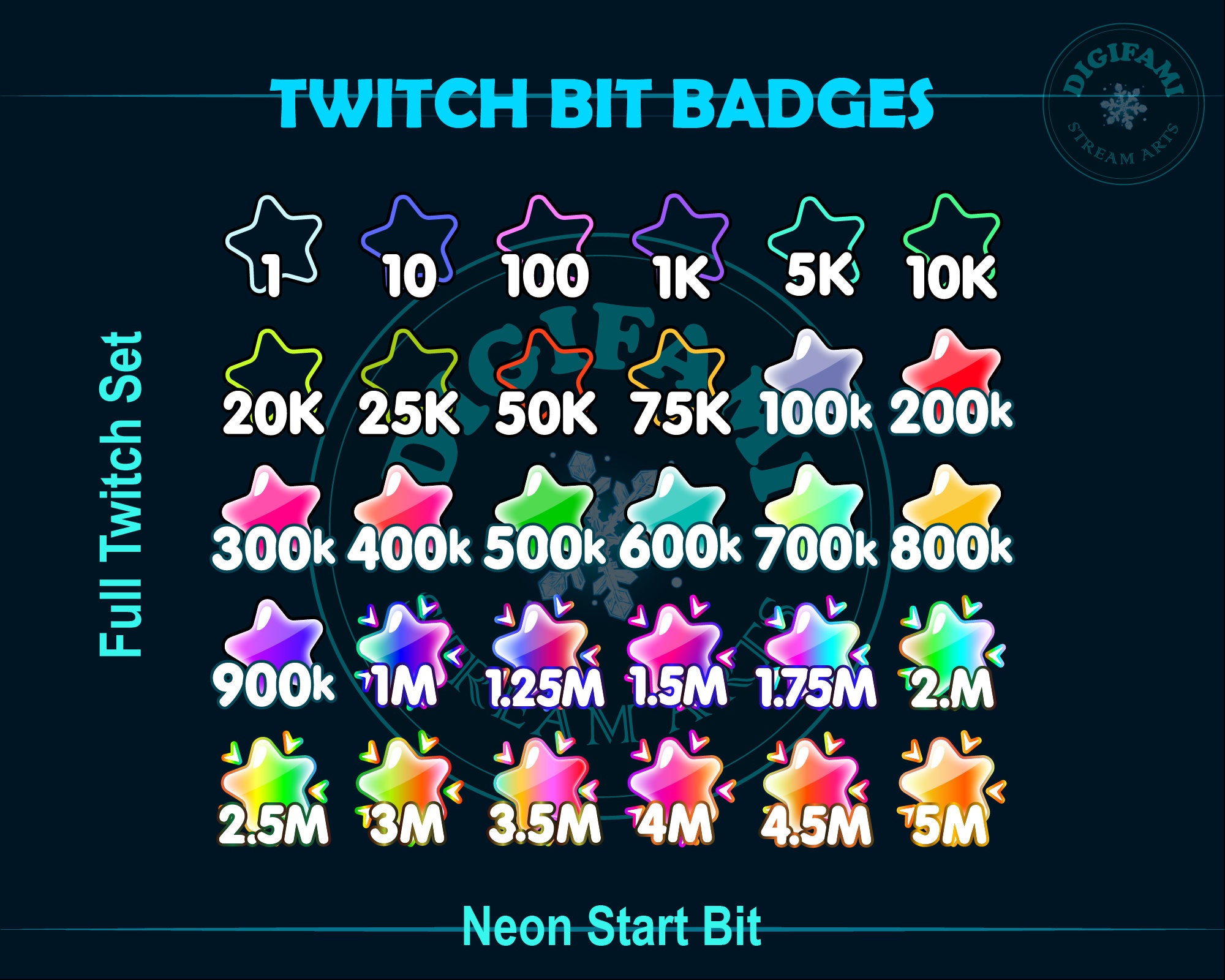 Neon Crystal Star Twitch Bit Badges Neon Star Twitch Bit - Etsy