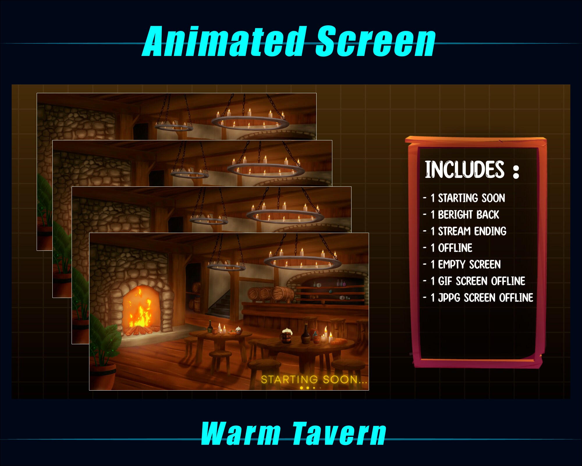 Animated Twitch Overlay Package Warm Tavern / Cozy Pub Bar Stream Package for Streamer, Vtuber ...