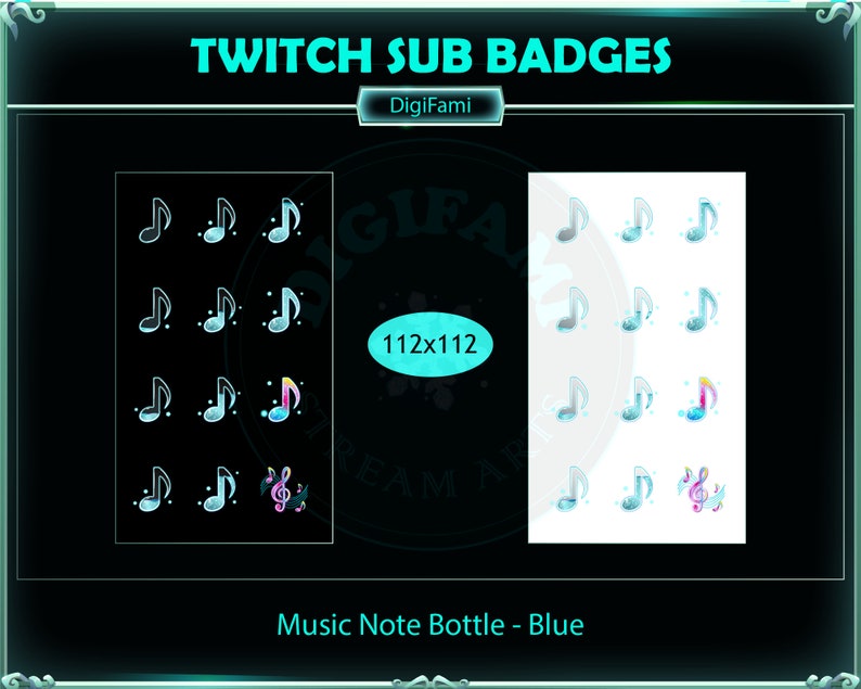 BLUE Music Note Bottle Twitch Sub Badges for Streamers, Youtubers ...