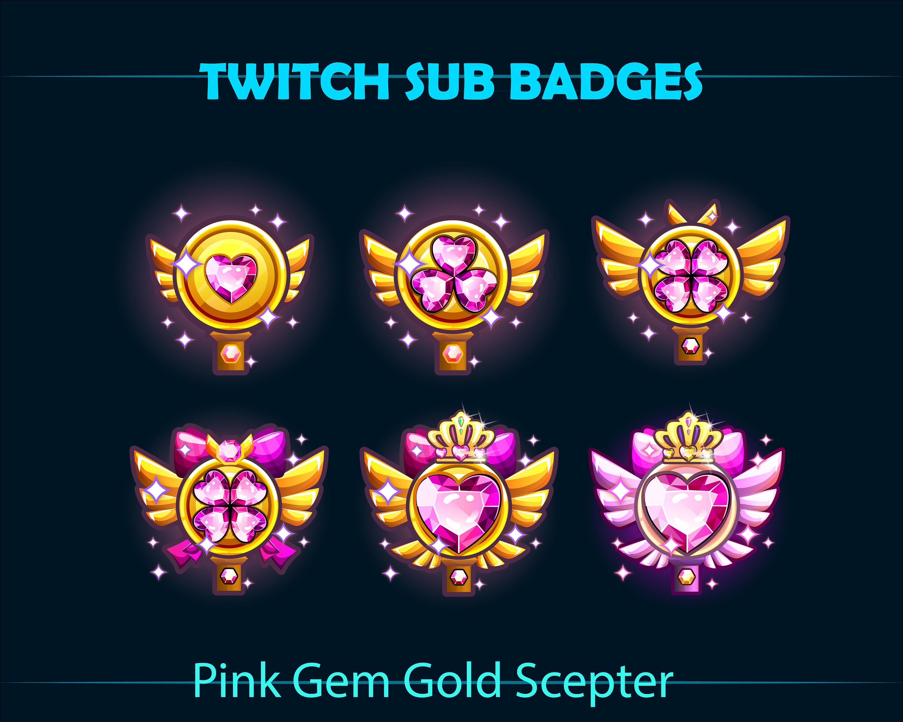 PINK Golden Scepter Twitch Sub Bit Badges, Pink Gem Gold Sceptertwitch ...