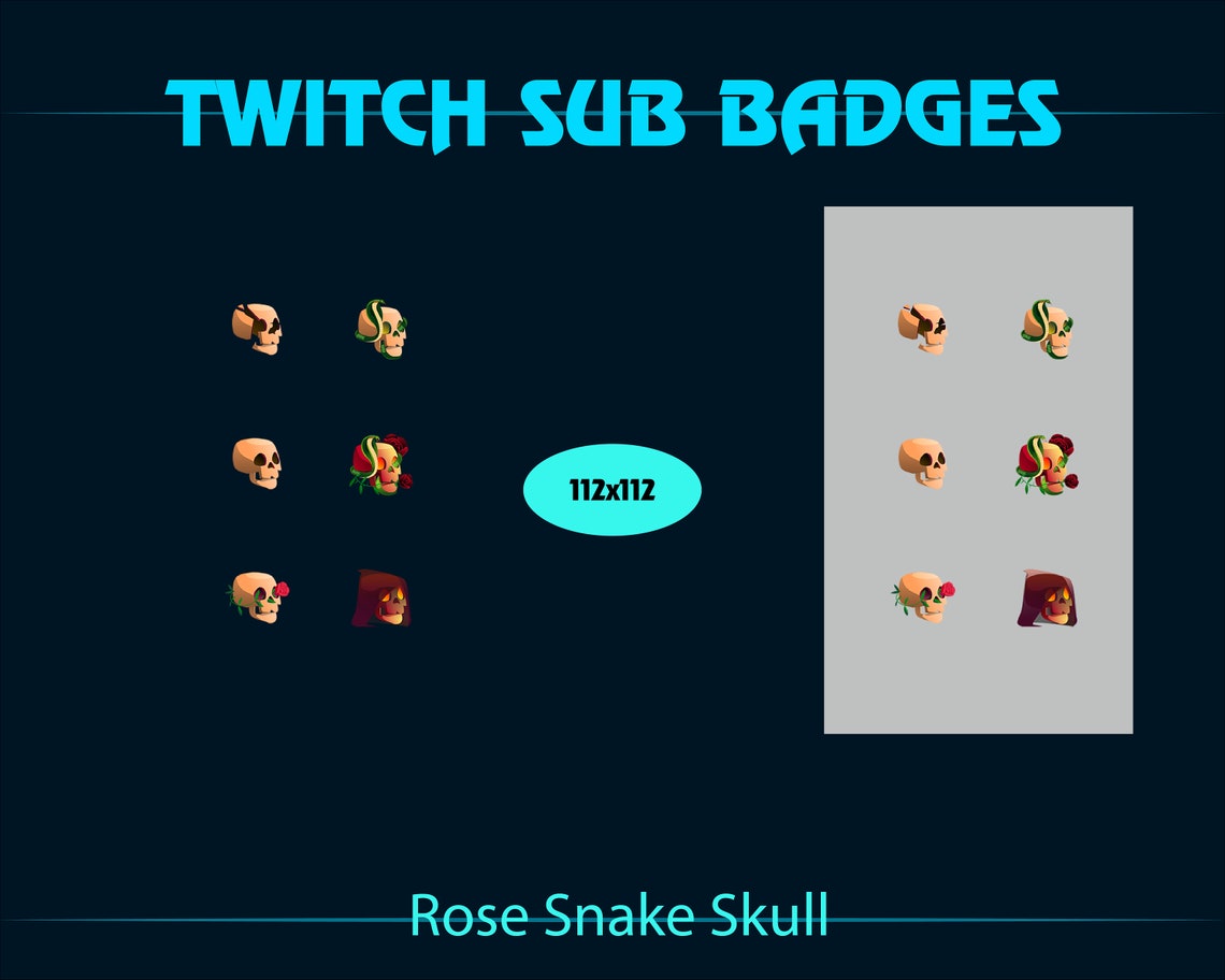 Rose Snake Skull Twitch Sub Bit Badges / Skull Twitch Loyalty Badges ...