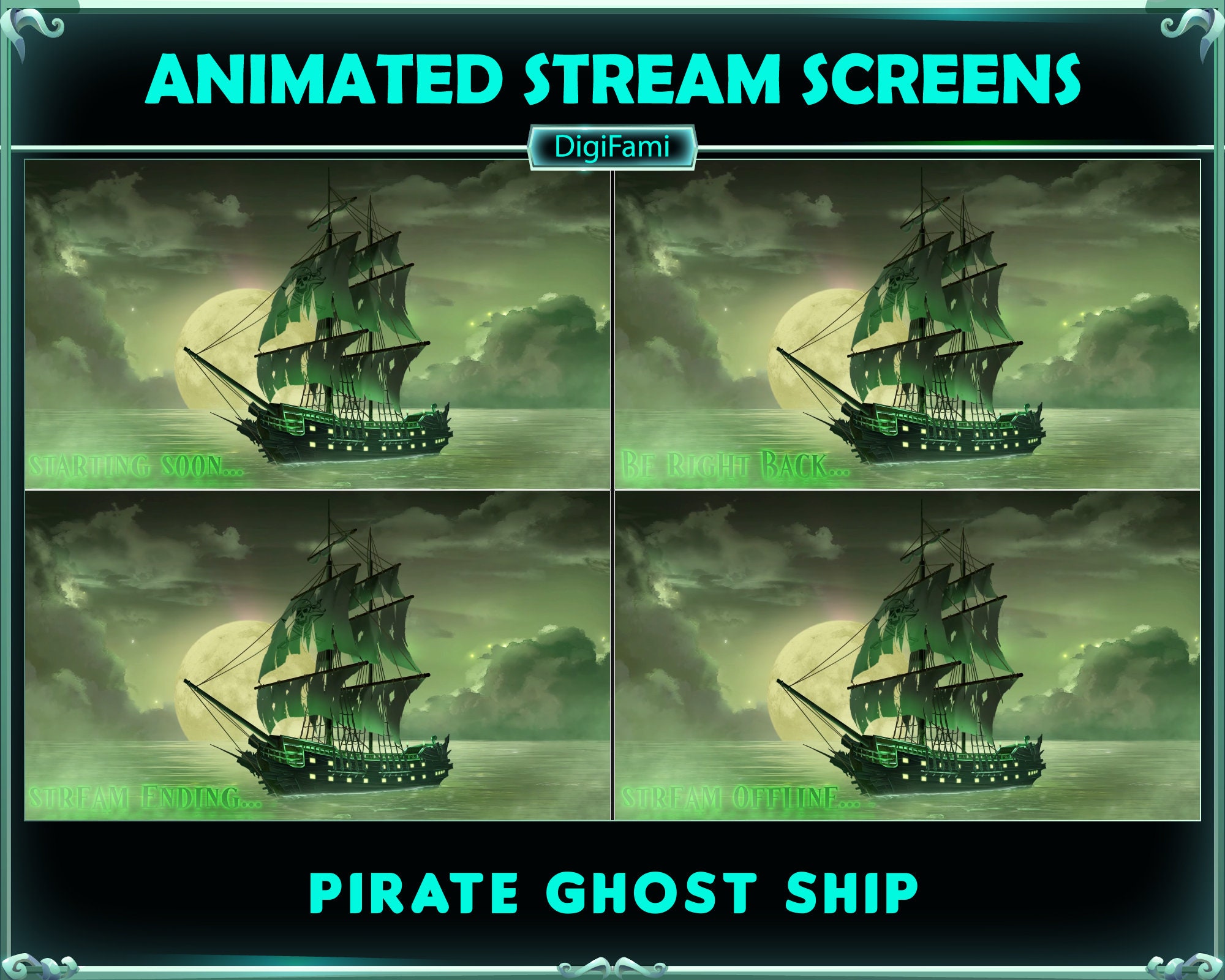 Ghost Pirate Ship Animated Twitch Screen Overlays, Pirate Ghost Ship ...