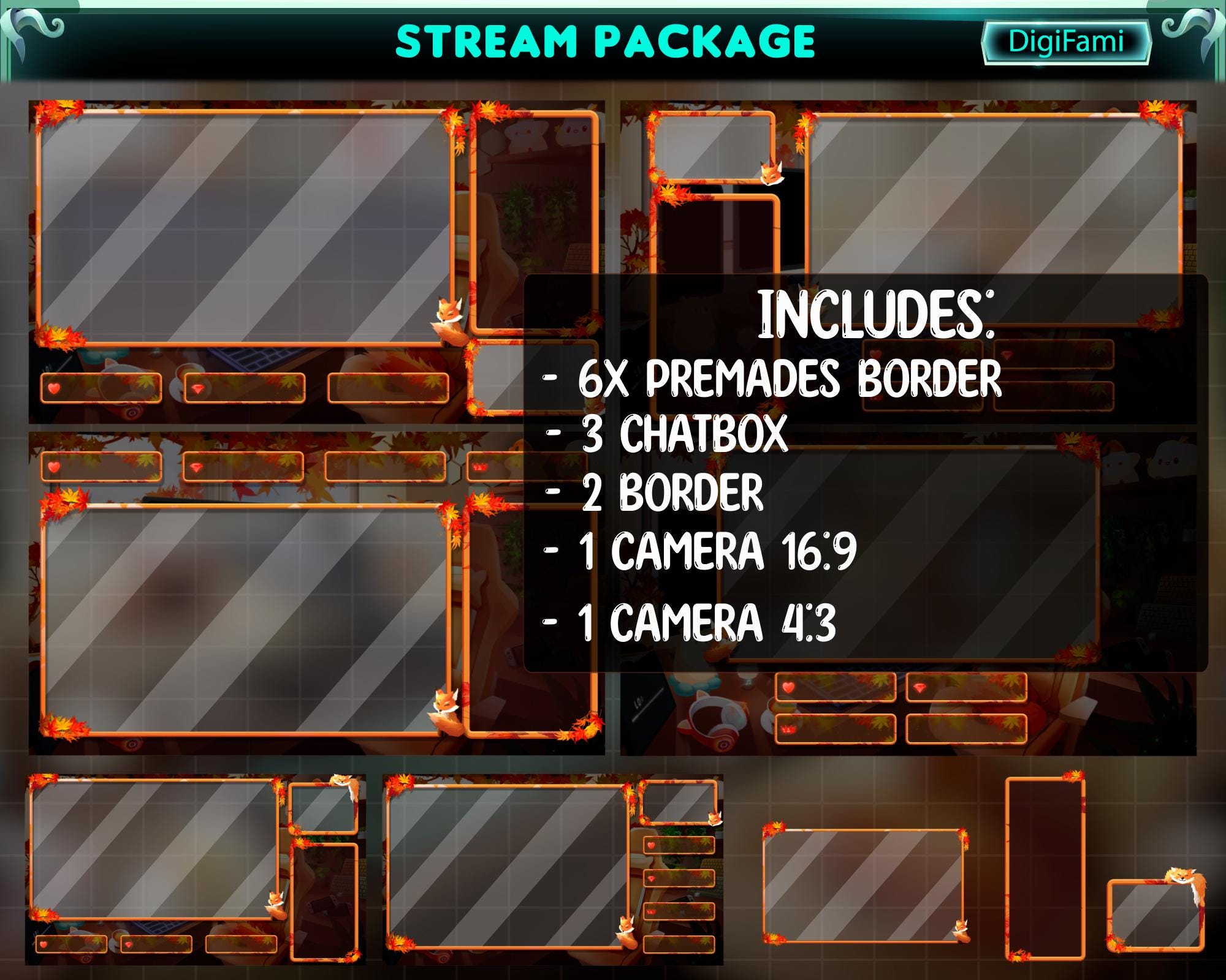 Fox in Fall PC Room Animated Twitch Overlay Bundle, Fox in Autumn Game ...