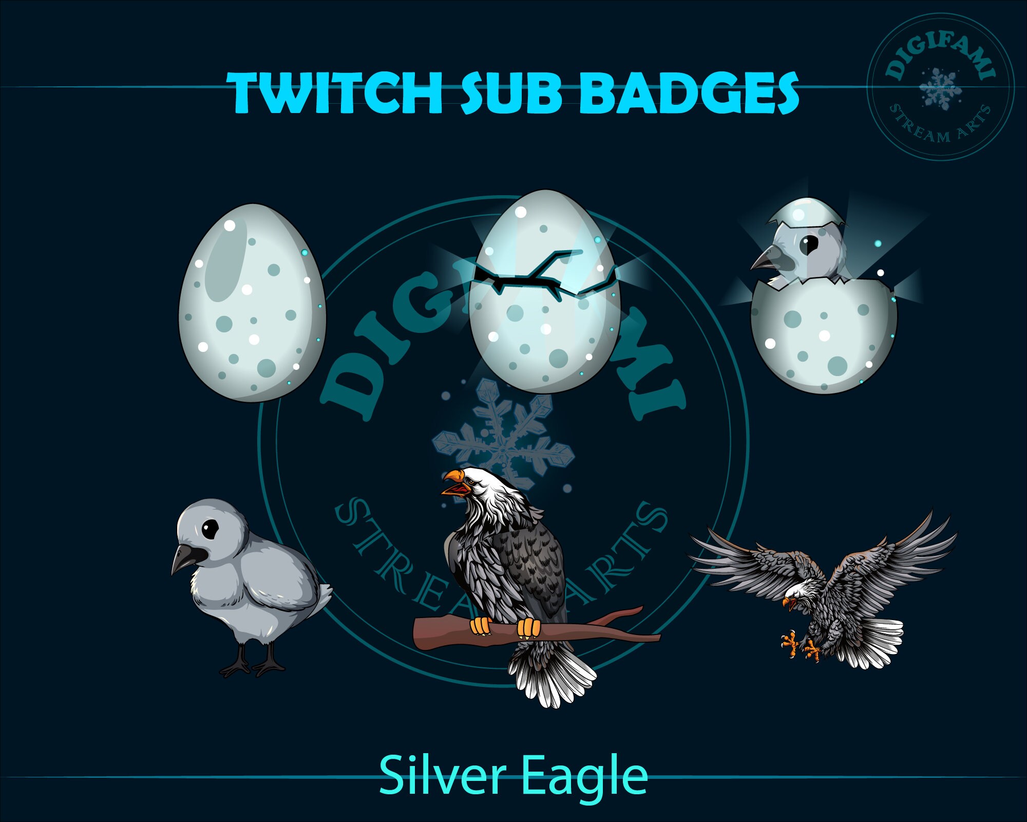 Silver Eagle Twitch Sub Badges, Eagle Loyal Twitch Sub Badges, Kawaii ...