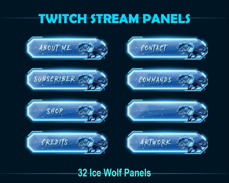Twitch Panels ICE Wolf, Ice Wolf Panels for Streamers, Vtubers, OBS ...