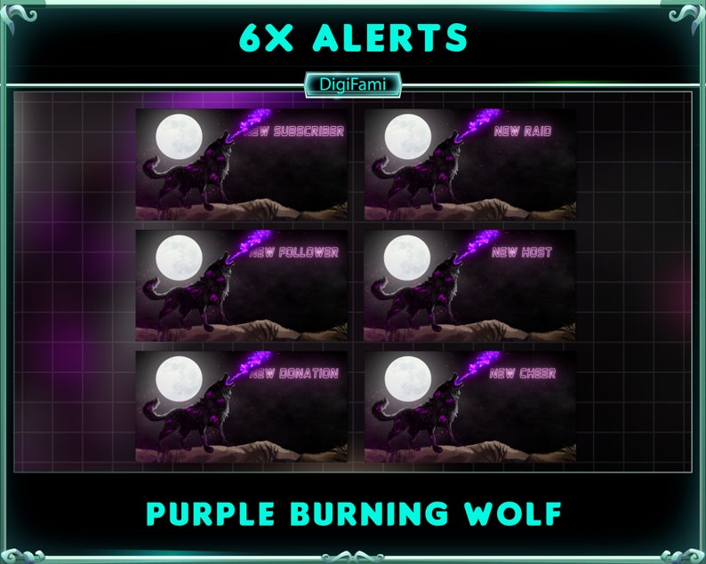 Animated Twitch PURPLE Fire Wolf Stream Overlay Package, PURPLE Burning ...