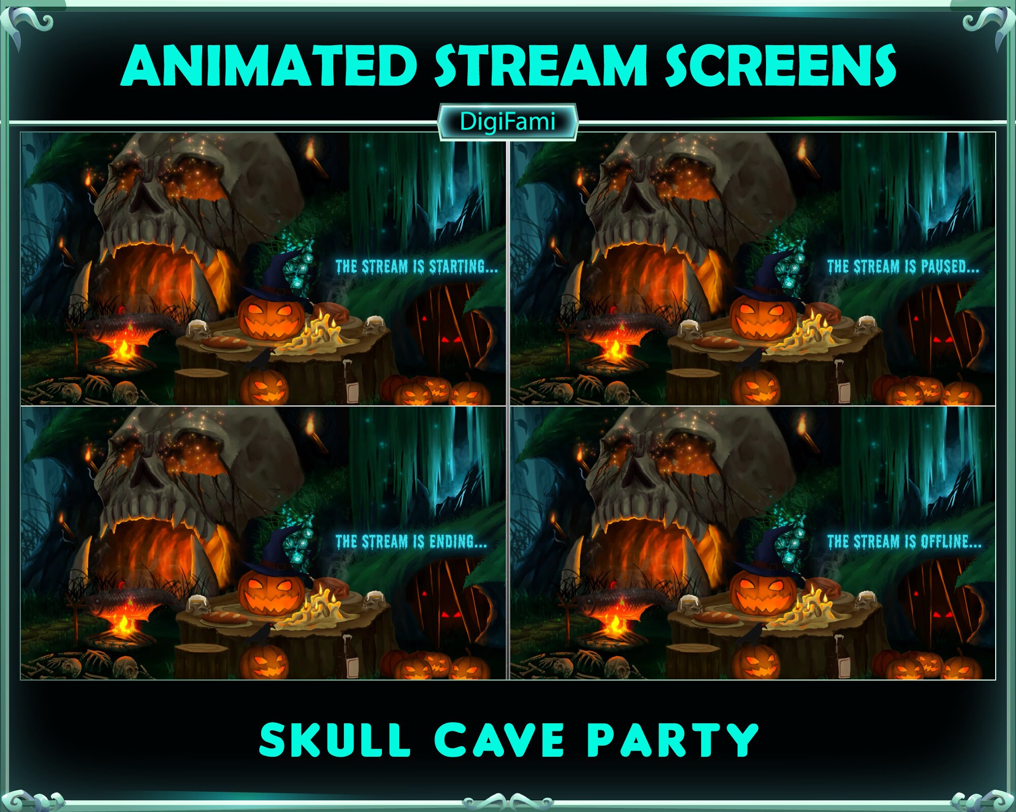 Horror Party at Skull Cave Animated Stream Scenes, Halloween Night in ...