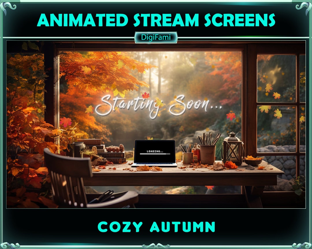 ANIMATED Twitch Stream Overlays Autumn Working Desk, Working Desk in ...