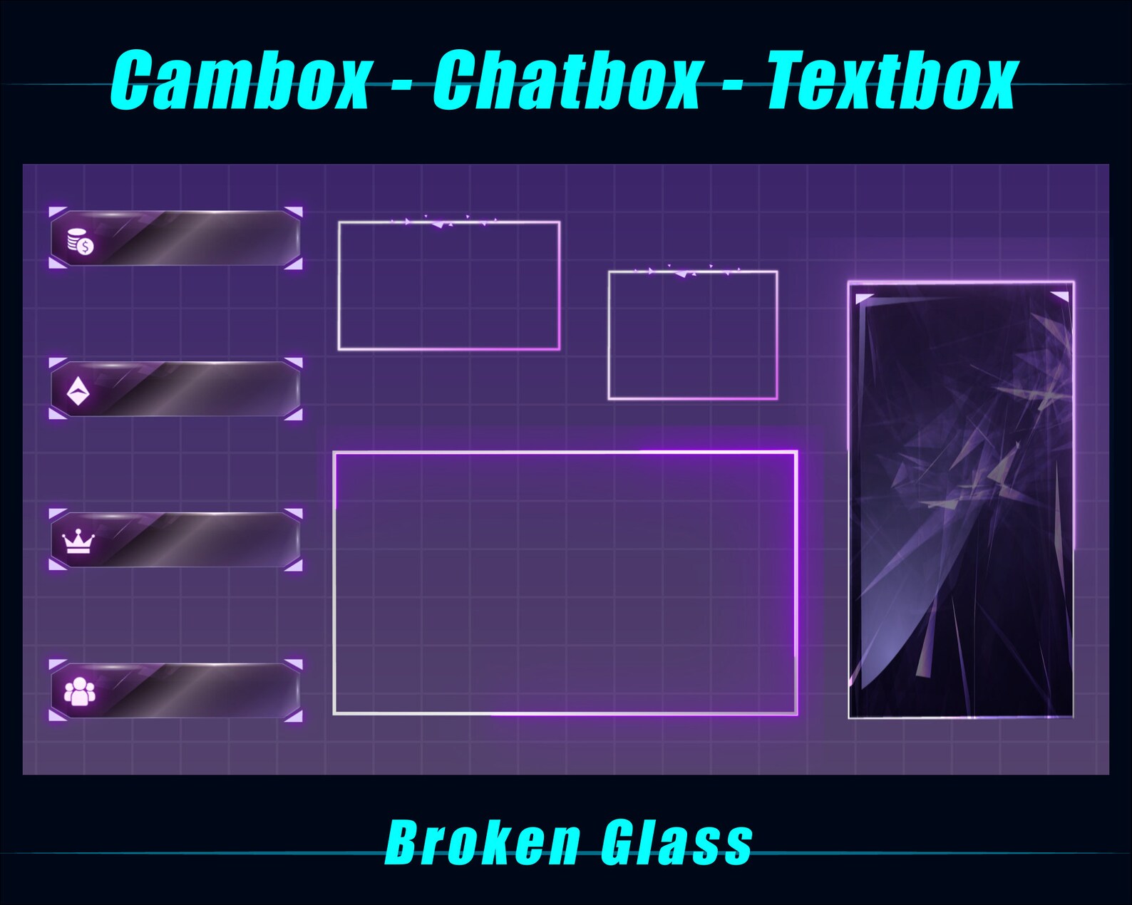Broken Glass Animated Twitch Stream Overlay Package, Minimalist Purple ...