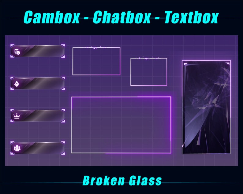 Broken Glass Animated Twitch Stream Overlay Package, Minimalist Purple ...