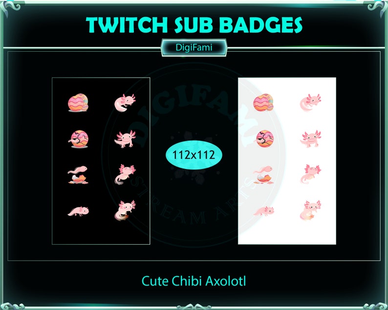 Cute Chibi Axolotl Twitch Sub Badge, Wild Fish Twitch Sub Badge for ...
