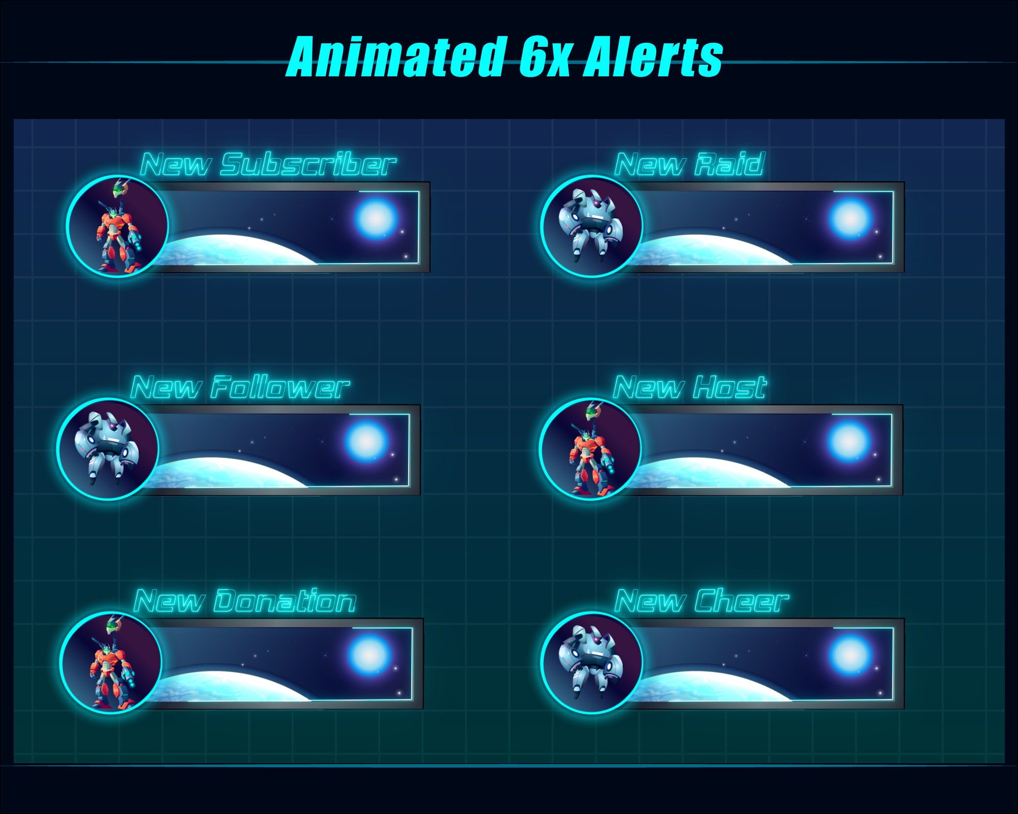Animated Twitch Alerts, Animated Robot Stream Alerts, Spaceship Robot ...