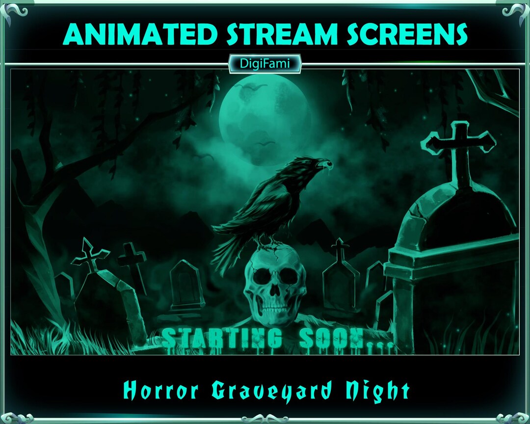 Nightmare in the Graveyard Animated Stream Screen Overlays, Black Crow ...